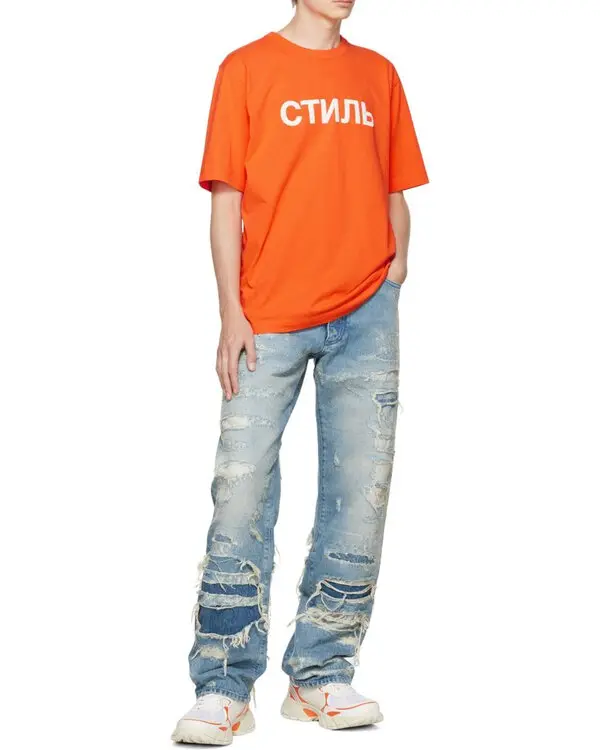 Heron Preston Logo Printed Crewneck T-shirt - Orange