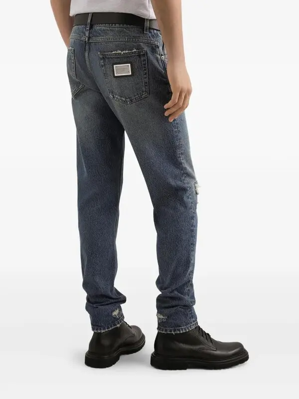 Dolce & Gabbana Distressed Logo Plaque Jeans - Multi-color