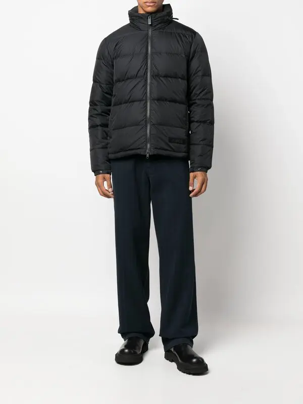 Aspesi Padded Zip Up Jacket With Logo Patch - Black