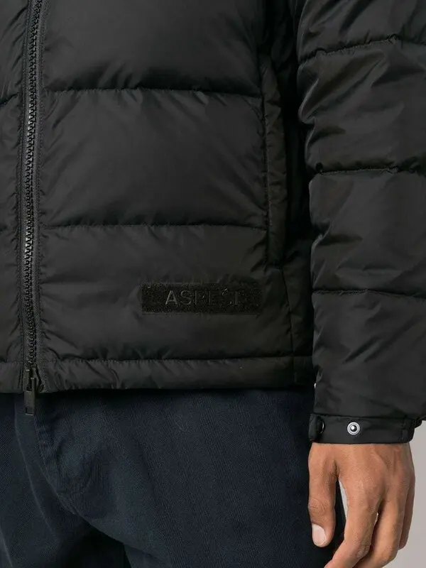Aspesi Padded Zip Up Jacket With Logo Patch - Black