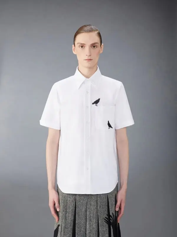 Thom Browne Raven-embroidered Cotton Shirt