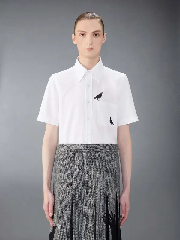 Thom Browne Raven-embroidered Cotton Shirt