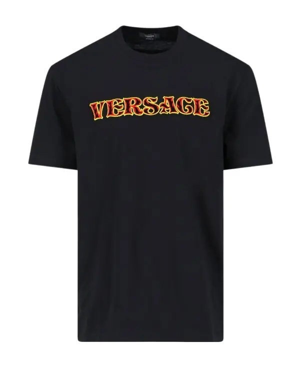 Versace Logo Embroidered Crewneck T-shirt