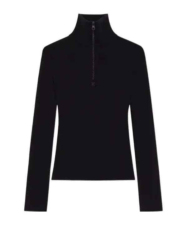 COURREGES Zipped Mock Neck Jumper - Black