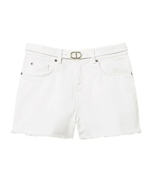 TWINSET Frayed Hem Belted Shorts - White