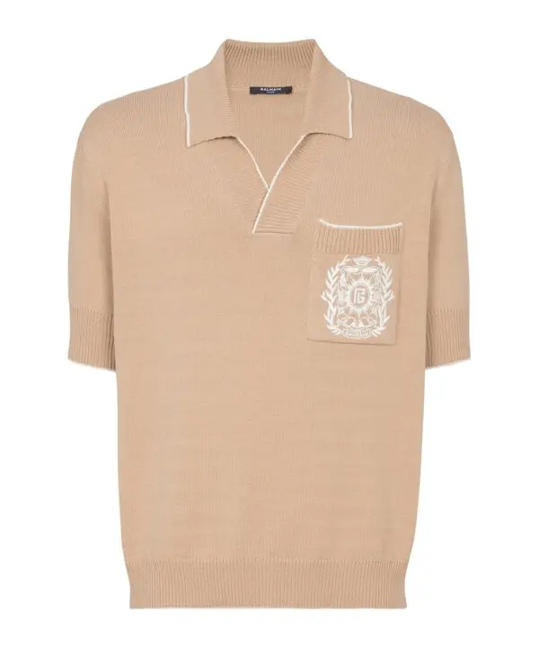 Balmain Cusson Embroidered Knit Polo Shirt - Beige
