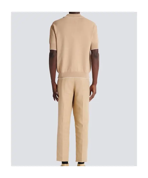 Balmain Cusson Embroidered Knit Polo Shirt - Beige