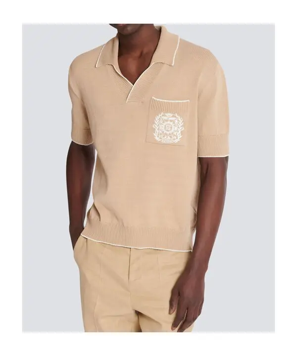 Balmain Cusson Embroidered Knit Polo Shirt - Beige