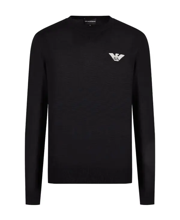 Emporio Armani Logo Jacquard Knit Jumper - Black