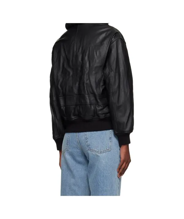 DUNST Leather Zip Up Jacket With Spread Collar