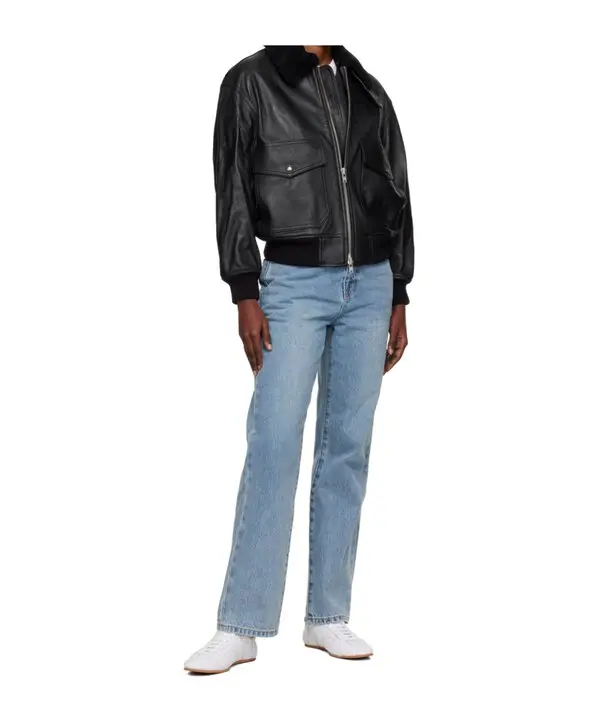 DUNST Leather Zip Up Jacket With Spread Collar