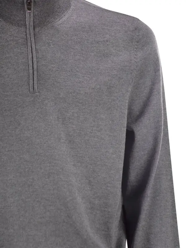 Hugo Boss Half Zip Knit Sweater - Gray