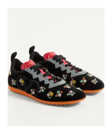 Valentino Garavani Chromathon Lace-up Sneakers With Floral Embellishments - Black
