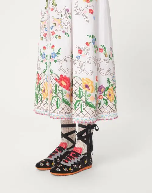 Valentino Garavani Chromathon Lace-up Sneakers With Floral Embellishments - Black
