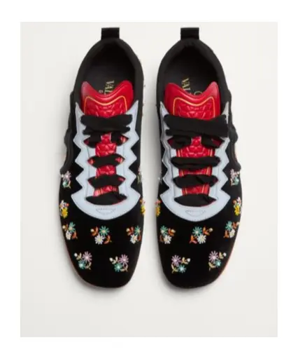 Valentino Garavani Chromathon Lace-up Sneakers With Floral Embellishments - Black