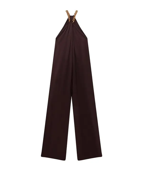Stella McCartney Chain Halterneck Satin Jumpsuit - Black