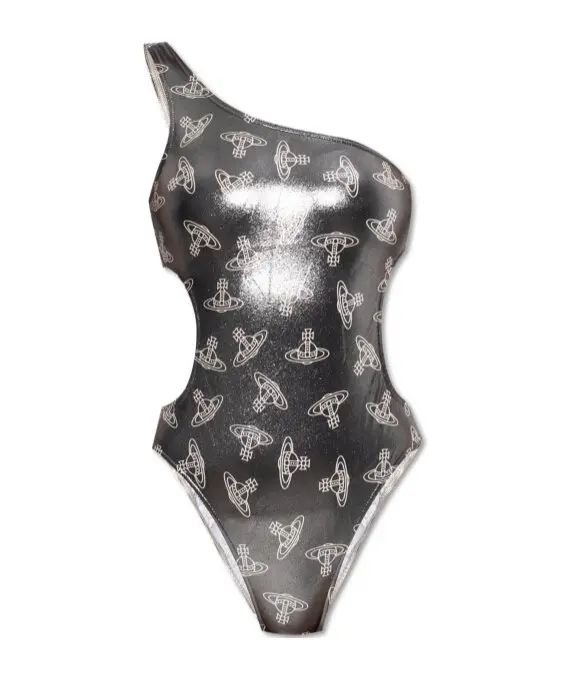 VIVIENNE WESTWOOD Orb Printed One-shoulder Swimsuit - Black