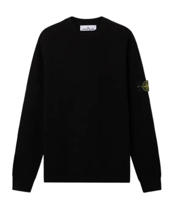 Stone Island Logo Patch Crew Neck Knitted Sweater - Black
