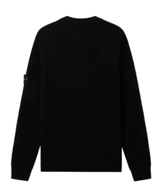 Stone Island Logo Patch Crew Neck Knitted Sweater - Black