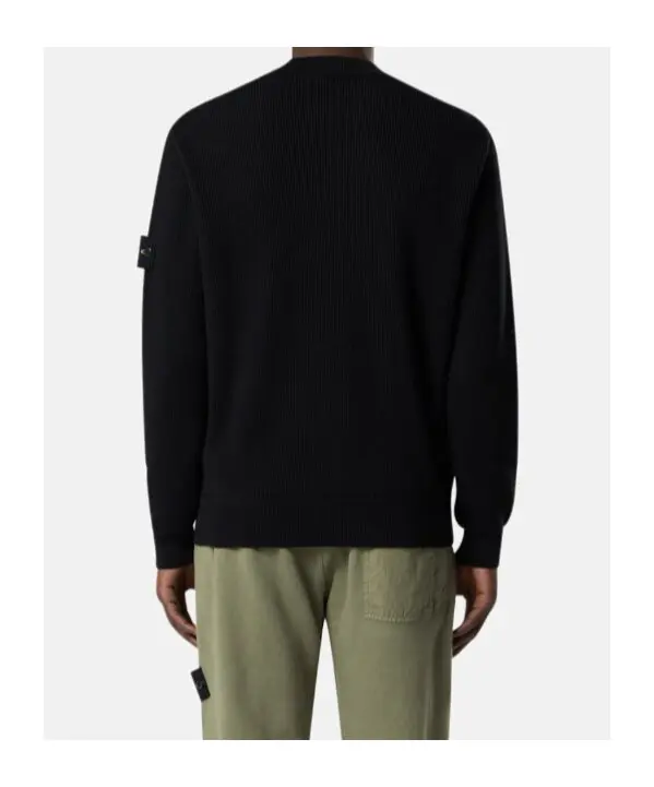 Stone Island Logo Patch Crew Neck Knitted Sweater - Black