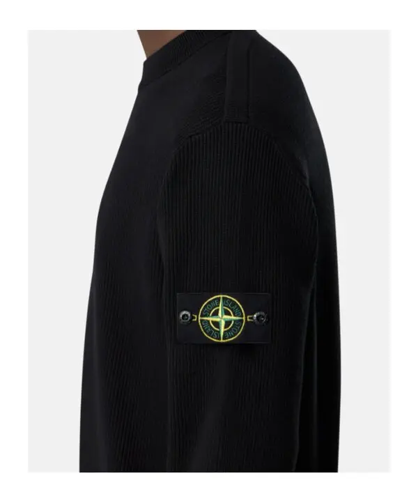 Stone Island Logo Patch Crew Neck Knitted Sweater - Black