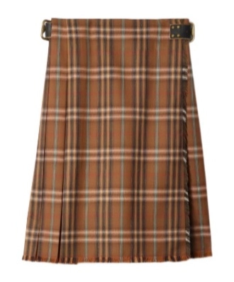 Burberry Checked Midi Skirt With Frayed Edge - Ginger Orange