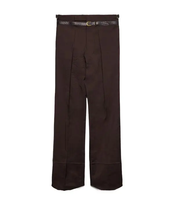 Prada Belted Wide-leg Trousers - Ebony