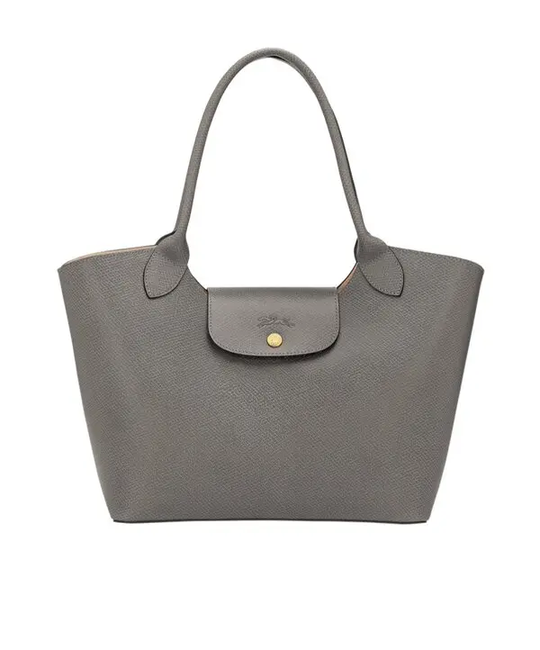 Longchamp Grained Leather Shoulder Bag With Snap Closure