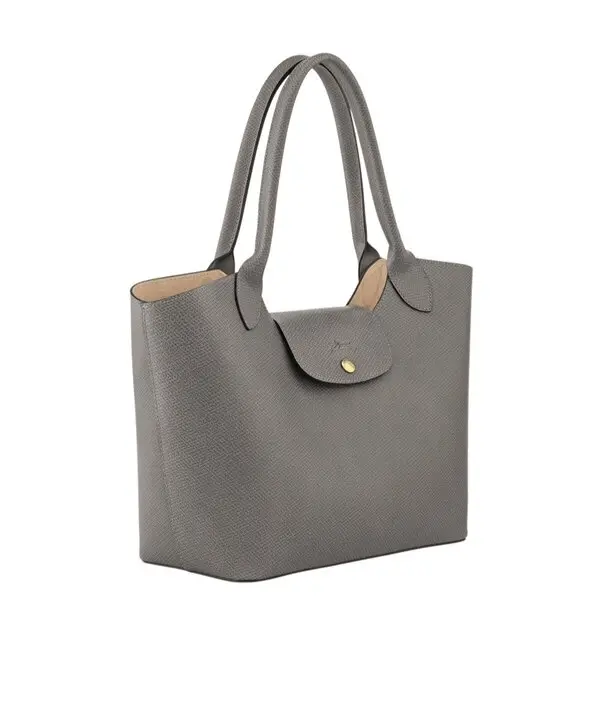 Longchamp Grained Leather Shoulder Bag With Snap Closure