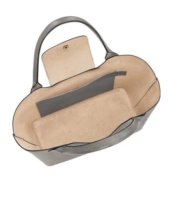 Longchamp Grained Leather Shoulder Bag With Snap Closure