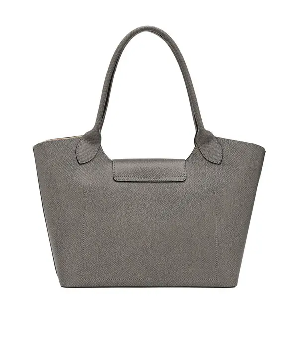 Longchamp Grained Leather Shoulder Bag With Snap Closure