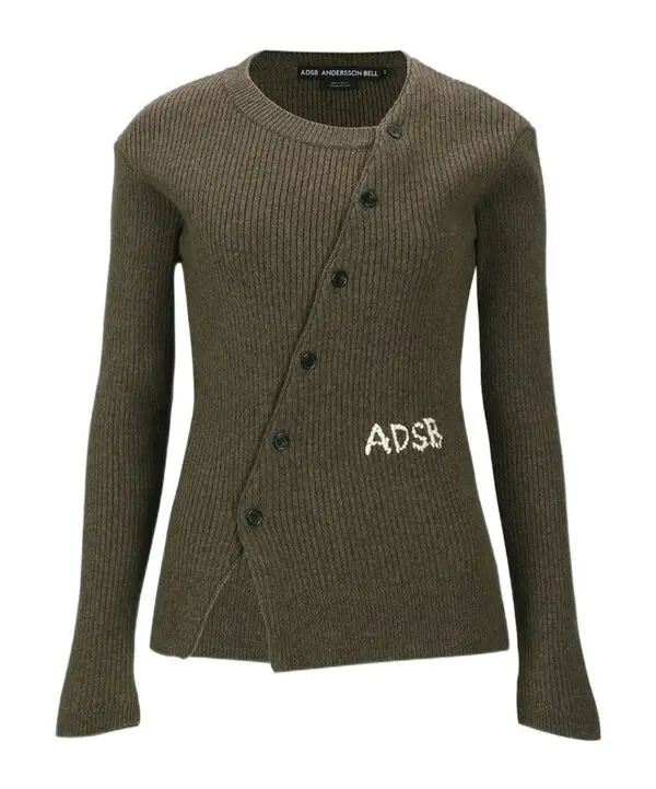 Andersson Bell Ribbed Knit Wool Blend Cardigan With Logo Embroidery