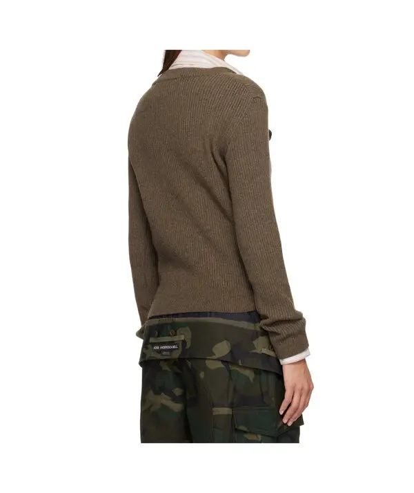 Andersson Bell Ribbed Knit Wool Blend Cardigan With Logo Embroidery