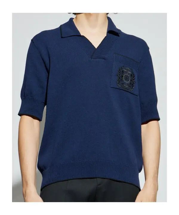 Balmain Cusson Embroidered Knit Polo Shirt - Navy Blue