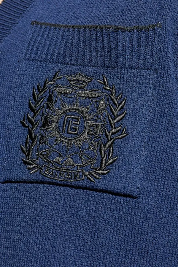 Balmain Cusson Embroidered Knit Polo Shirt - Navy Blue