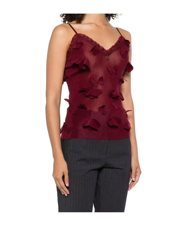 Coperni Appliqué Spaghetti Strap V-neck Top - Red