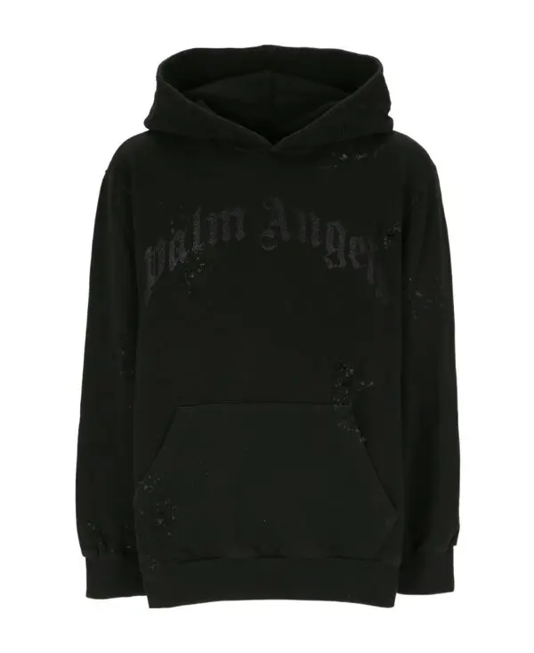 Palm Angels Logo Distressed Hoodie - Black