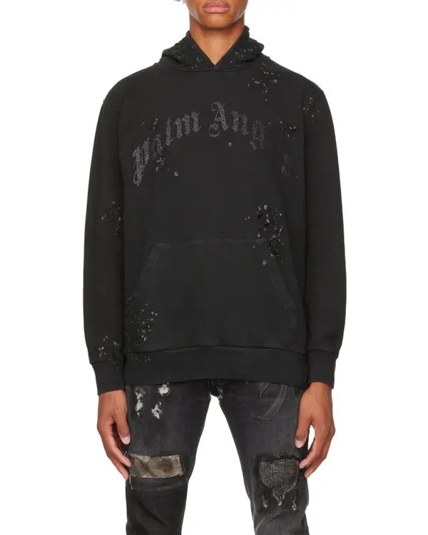 Palm Angels Logo Distressed Hoodie - Black