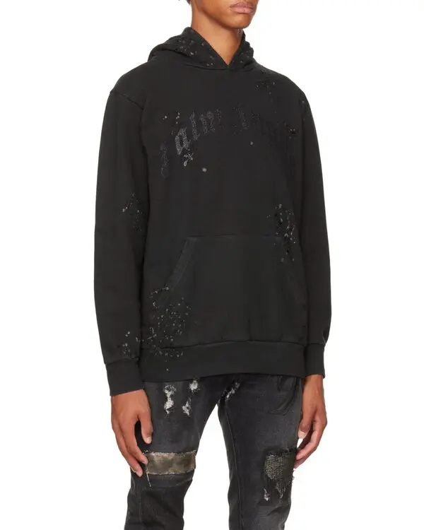 Palm Angels Logo Distressed Hoodie - Black
