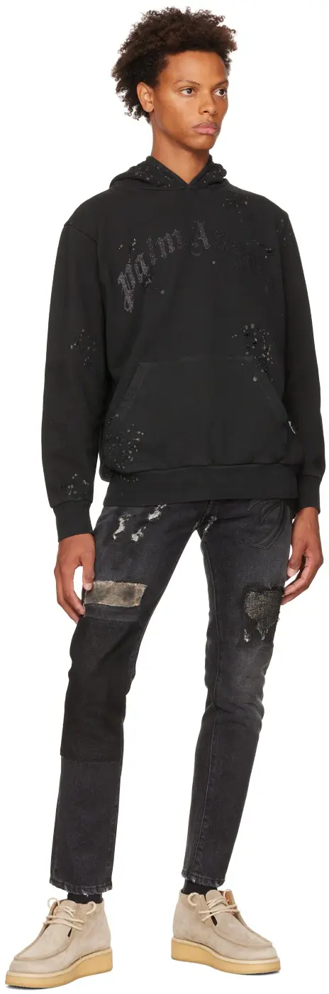 Palm Angels Logo Distressed Hoodie - Black