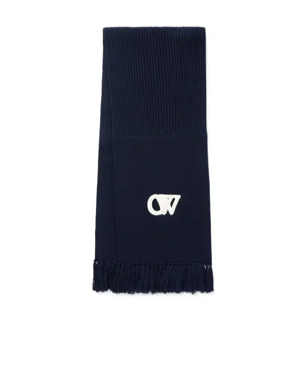 Off-White Logo Embroidered Fringed Edge Scarf - Black