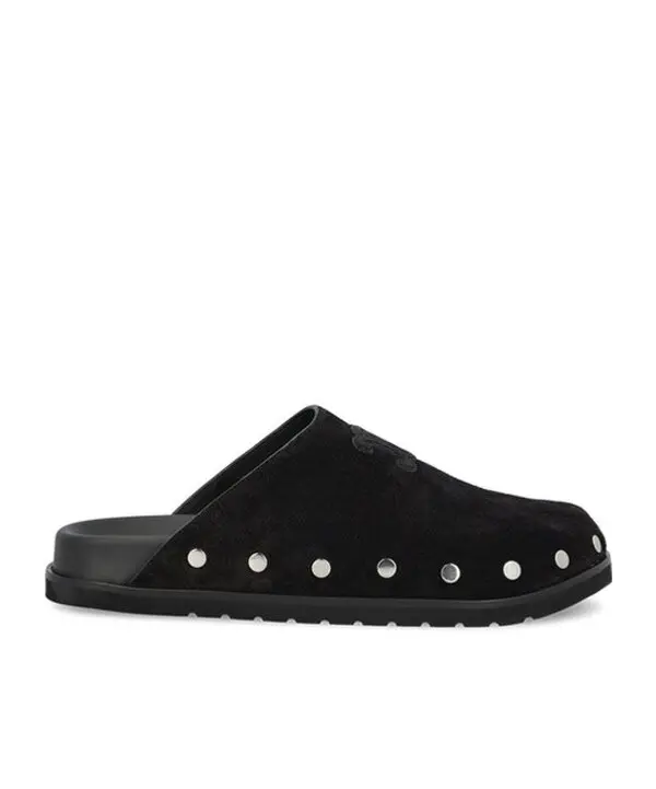 Celine Pitea Triomphe Mule In Suede Calfskin With Studs - Black