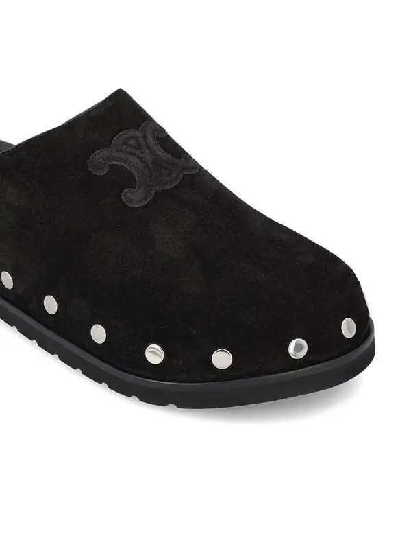 Celine Pitea Triomphe Mule In Suede Calfskin With Studs - Black