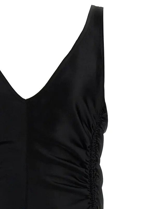 Sportmax Katia V-neck Sleeveless Ruched Maxi Dress - Black