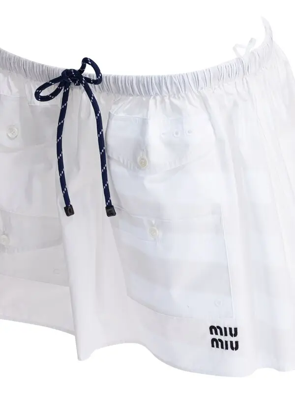 Miu Miu Logo Embroidered Drawstring Skirt - White