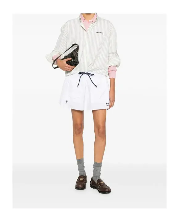 Miu Miu Logo Embroidered Drawstring Skirt - White
