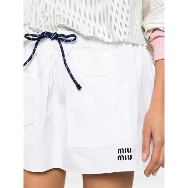 Miu Miu Logo Embroidered Drawstring Skirt - White