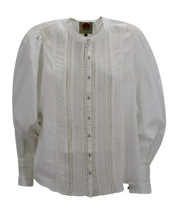 Farm Rio Pintuck Lace Panel Blouse - Gray