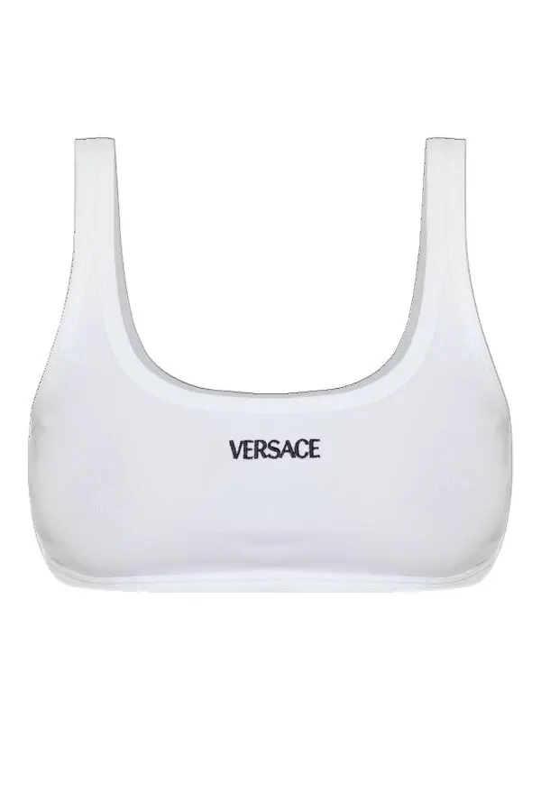 Versace Ribbed Cropped Top With Logo - White