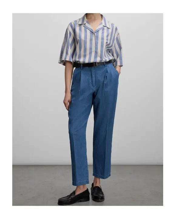 Aspesi Chambray Tapered Pleated Trousers